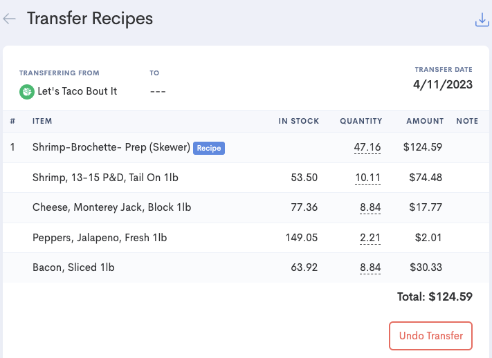 TRANSFERS WITH RECIPES
