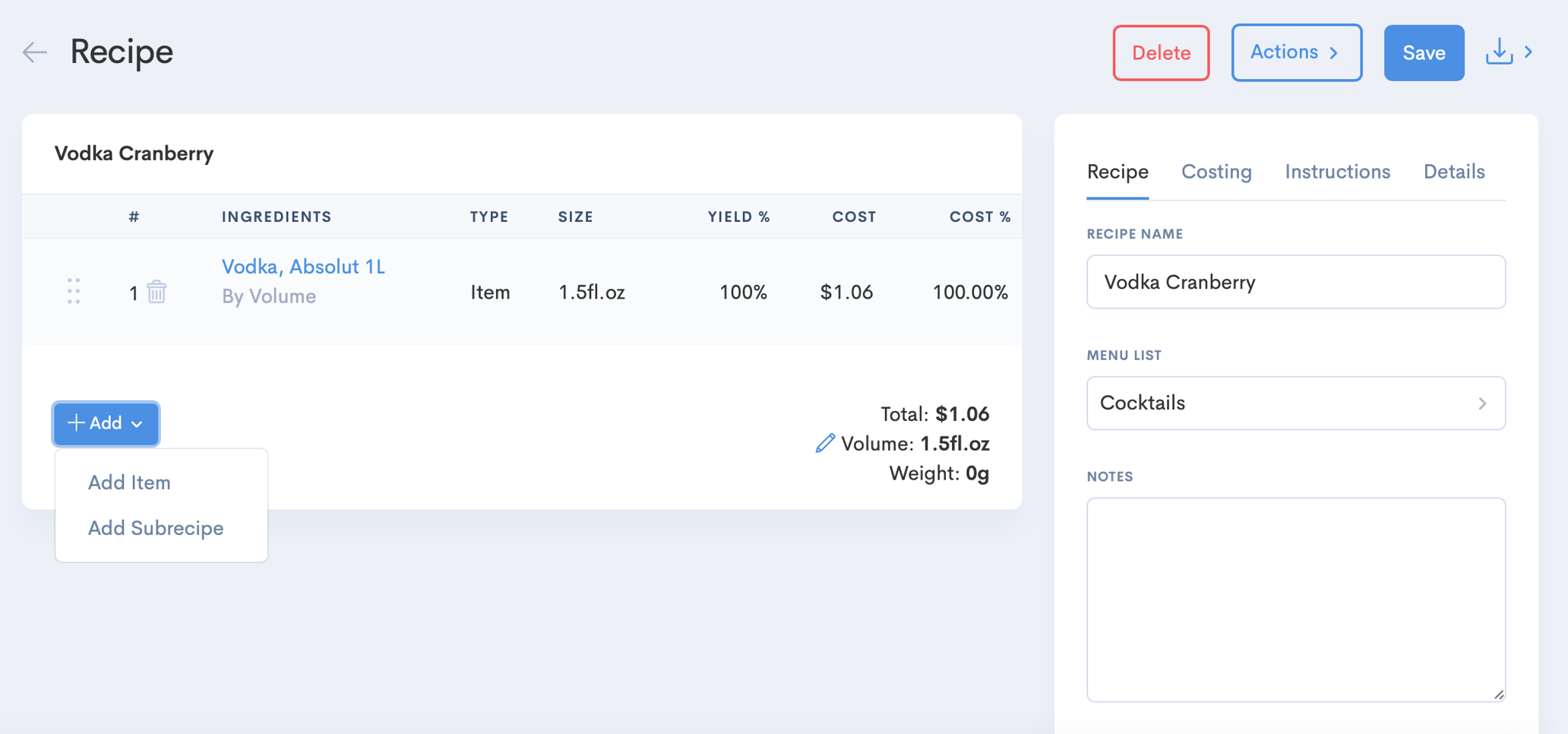 CREATING RECIPES AND SUBRECIPES