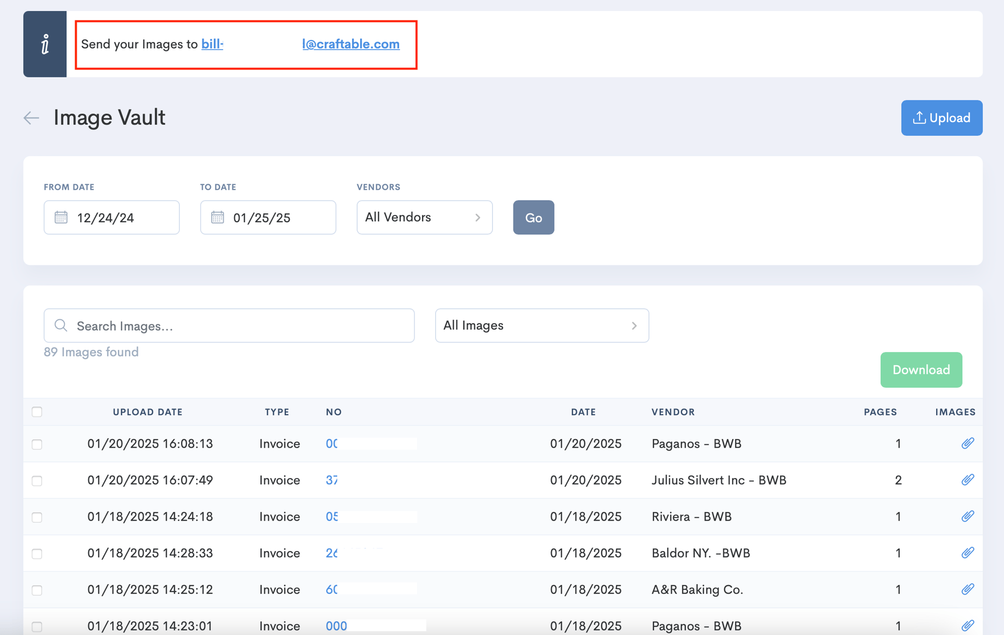 Uploading Invoice Images for Electronic Invoicing