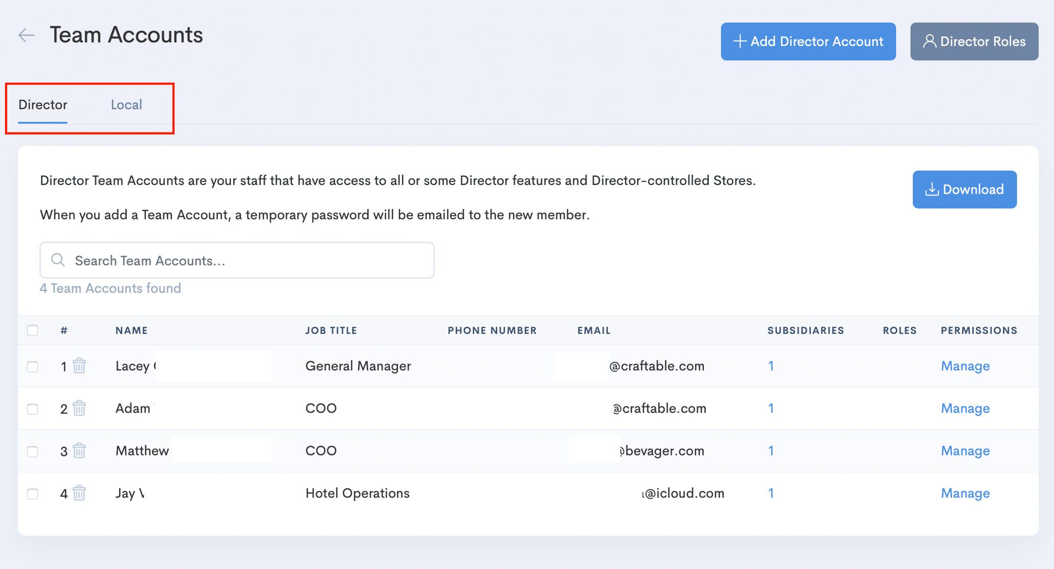 DIRECTOR TEAM ACCOUNTS