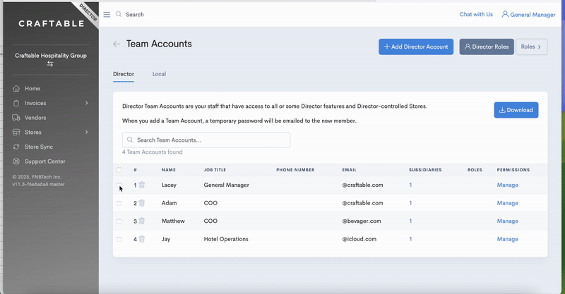 DIRECTOR TEAM ACCOUNTS