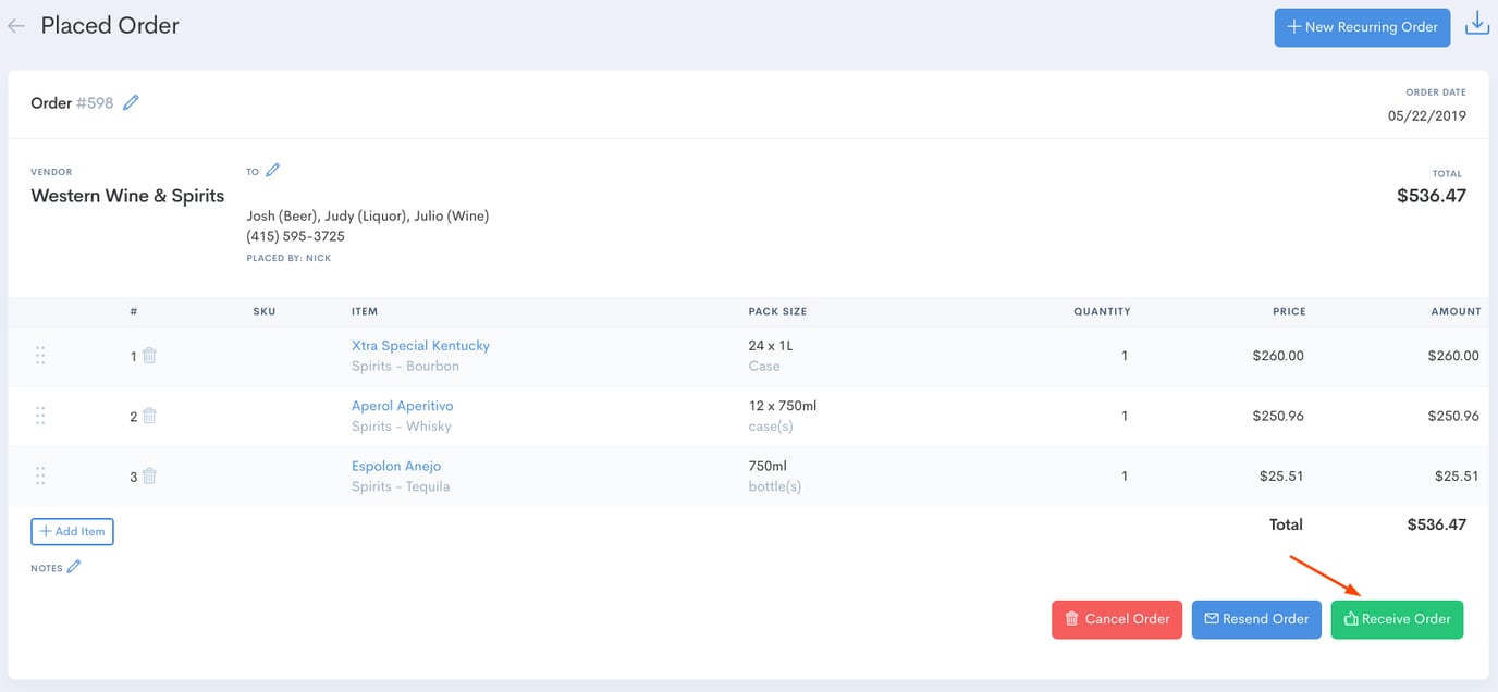 RECEIVING PARTIAL ORDERS