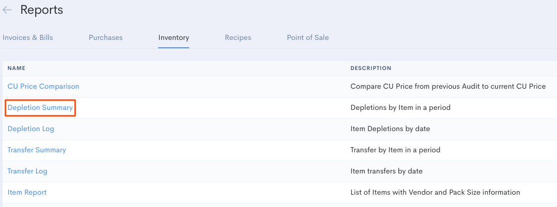 DEPLETION SUMMARY REPORT
