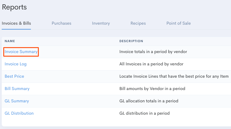INVOICE SUMMARY REPORT