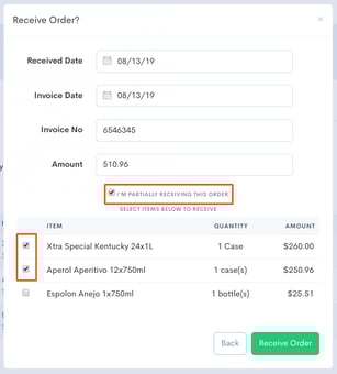 RECEIVING PARTIAL ORDERS