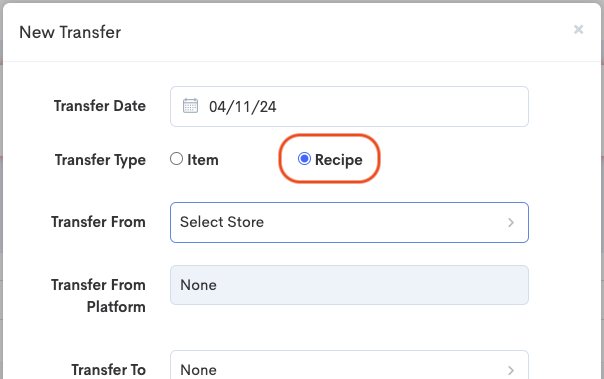 TRANSFERS WITH RECIPES