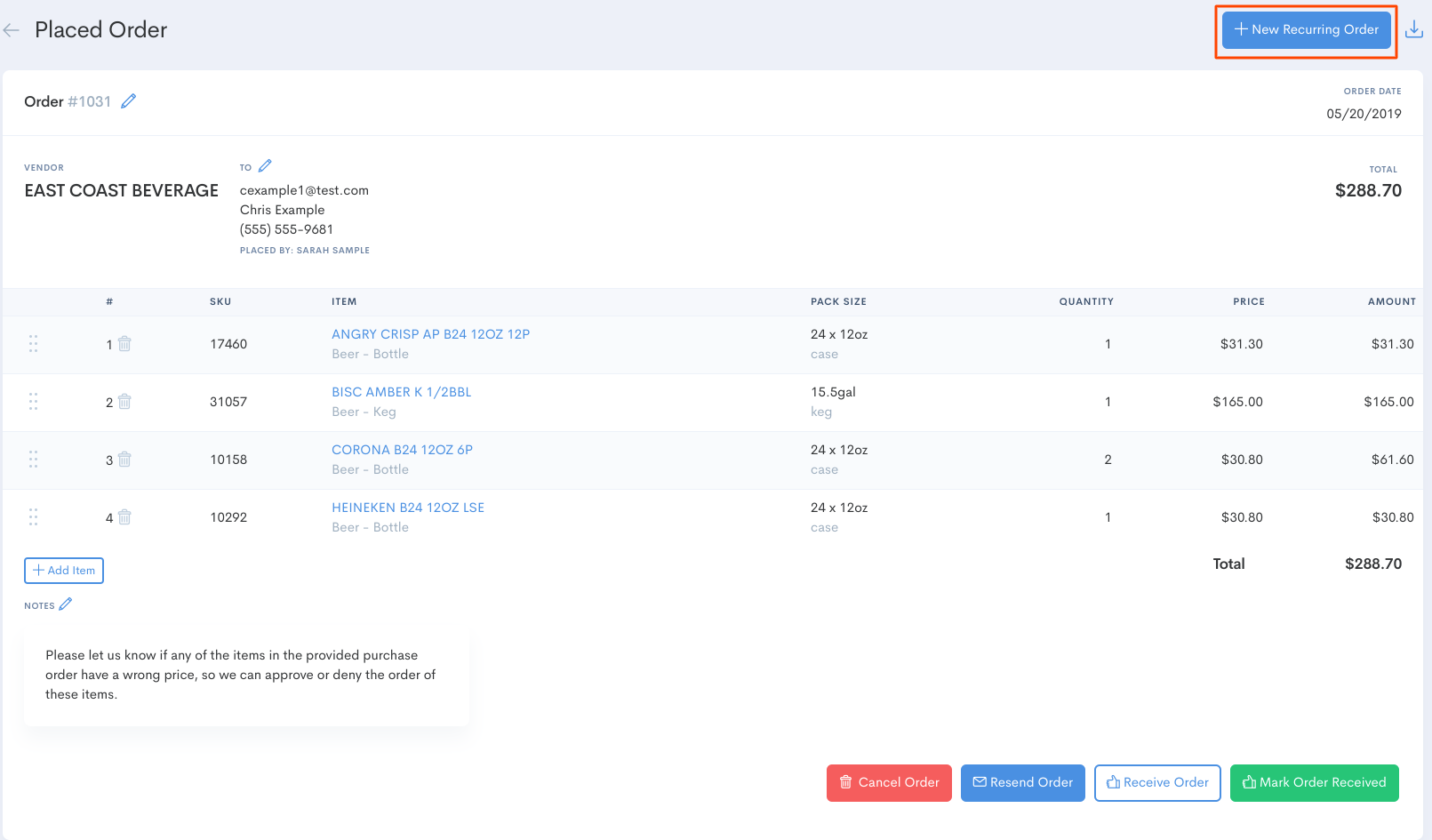 SETTING UP RECURRING ORDERS