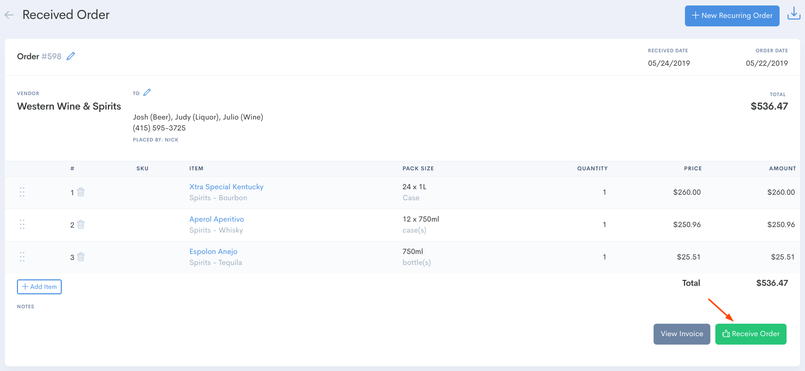 RECEIVING PARTIAL ORDERS