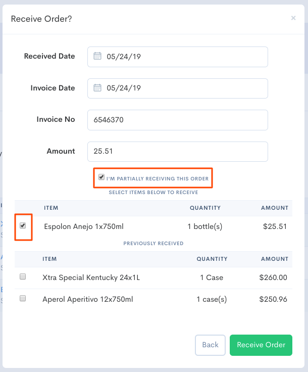 RECEIVING PARTIAL ORDERS