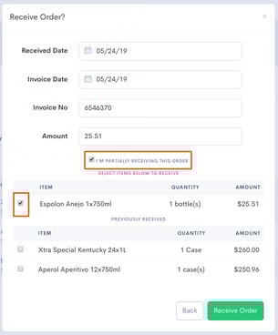 RECEIVING PARTIAL ORDERS