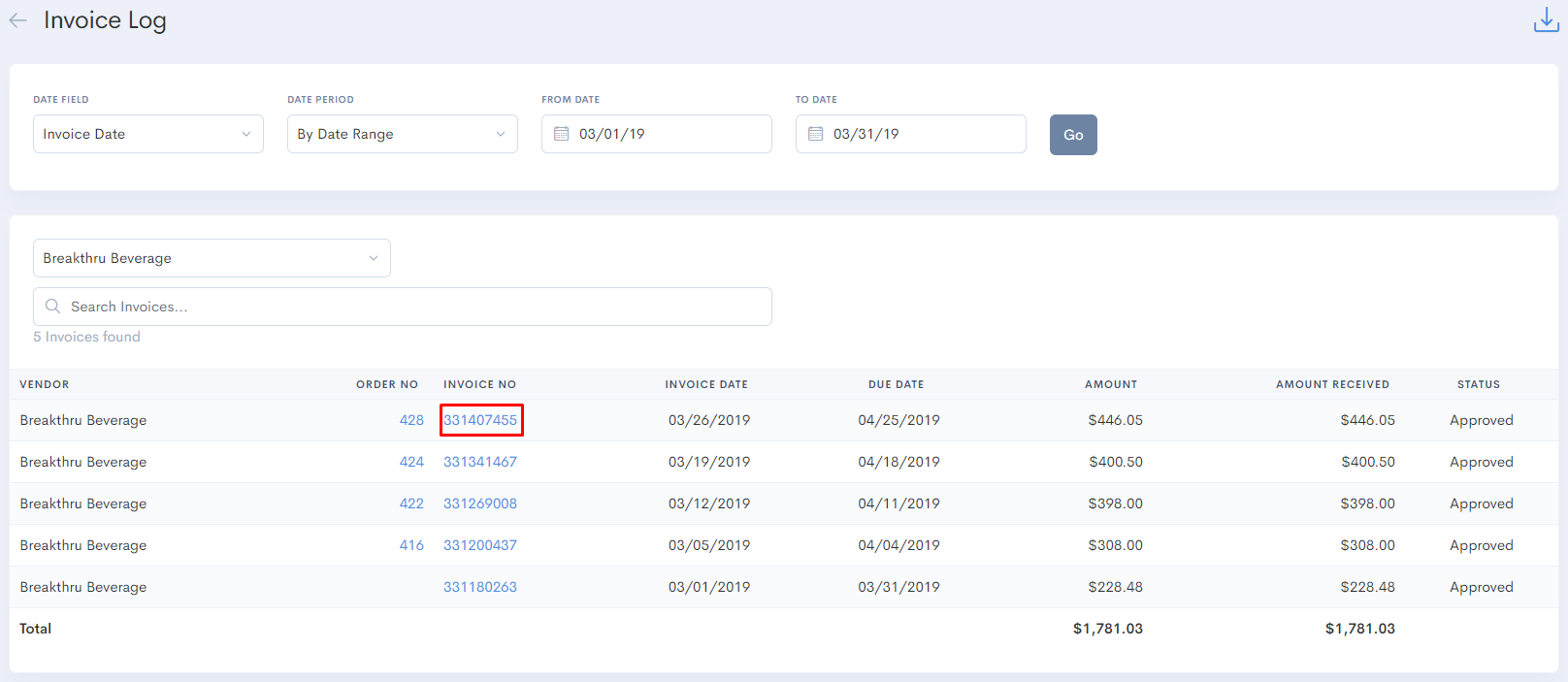 INVOICE SUMMARY REPORT