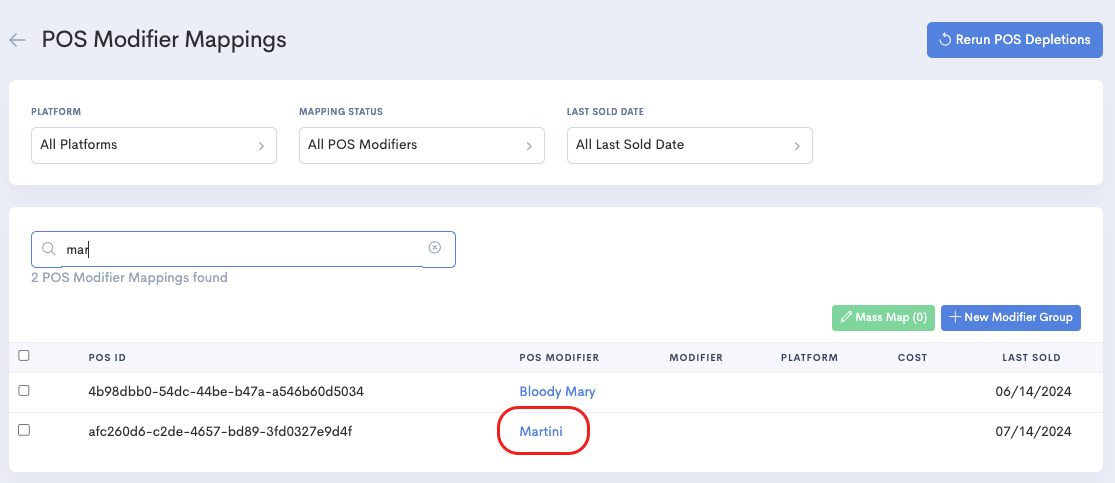 POS MODIFIER MAPPING