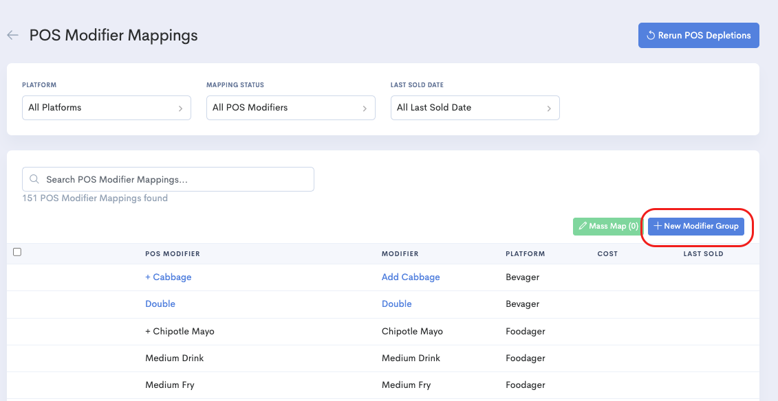 POS MODIFIER MAPPING