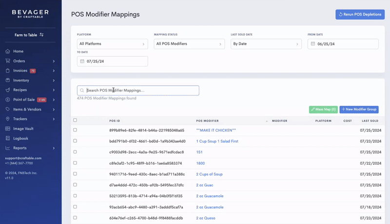 POS MODIFIER MAPPING